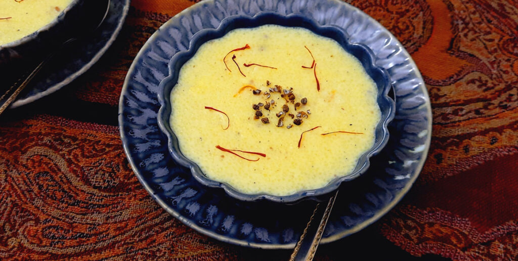 Kong Phirin | Kashmiri Saffron Semolina Phirni (Nut Free) Recipe - Mads ...